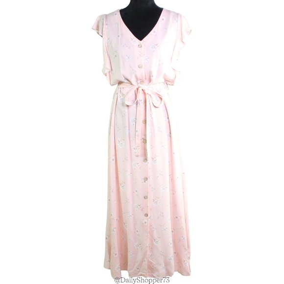 NAIF | Dresses | Naif Womens Pastel Pink Floral Flowy Button Front ...